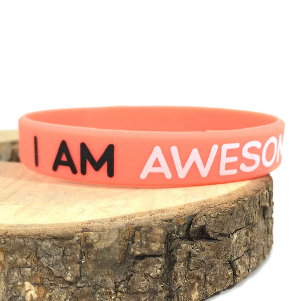 Positive Affirmation Wristbands - Coral I Am Awesome - Butler and Grace Ltd