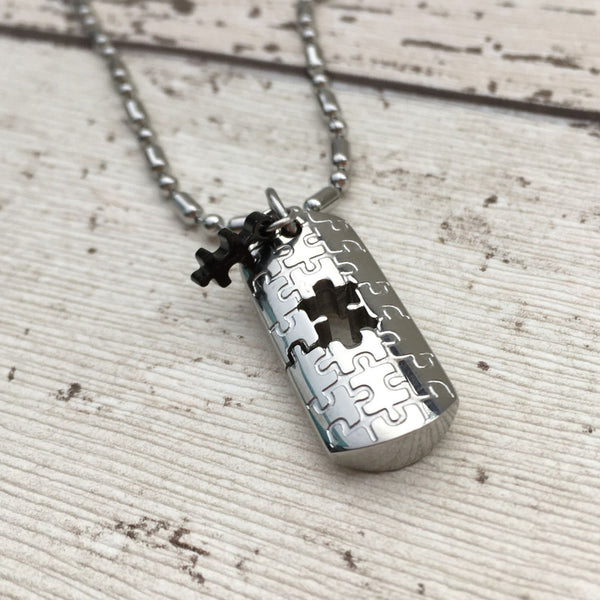 Autism Dog Tag Necklace - Black Puzzle - Butler and Grace Ltd