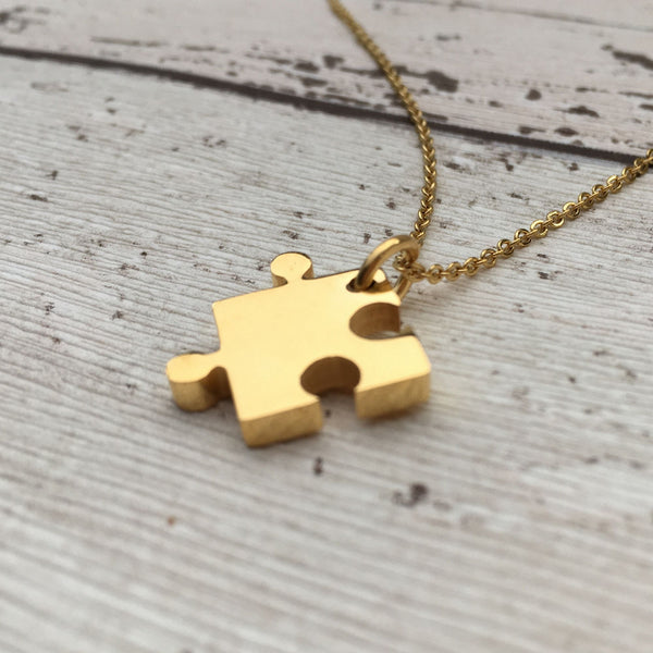 Autism Jigsaw Puzzle Necklace - Golden - Butler and Grace Ltd